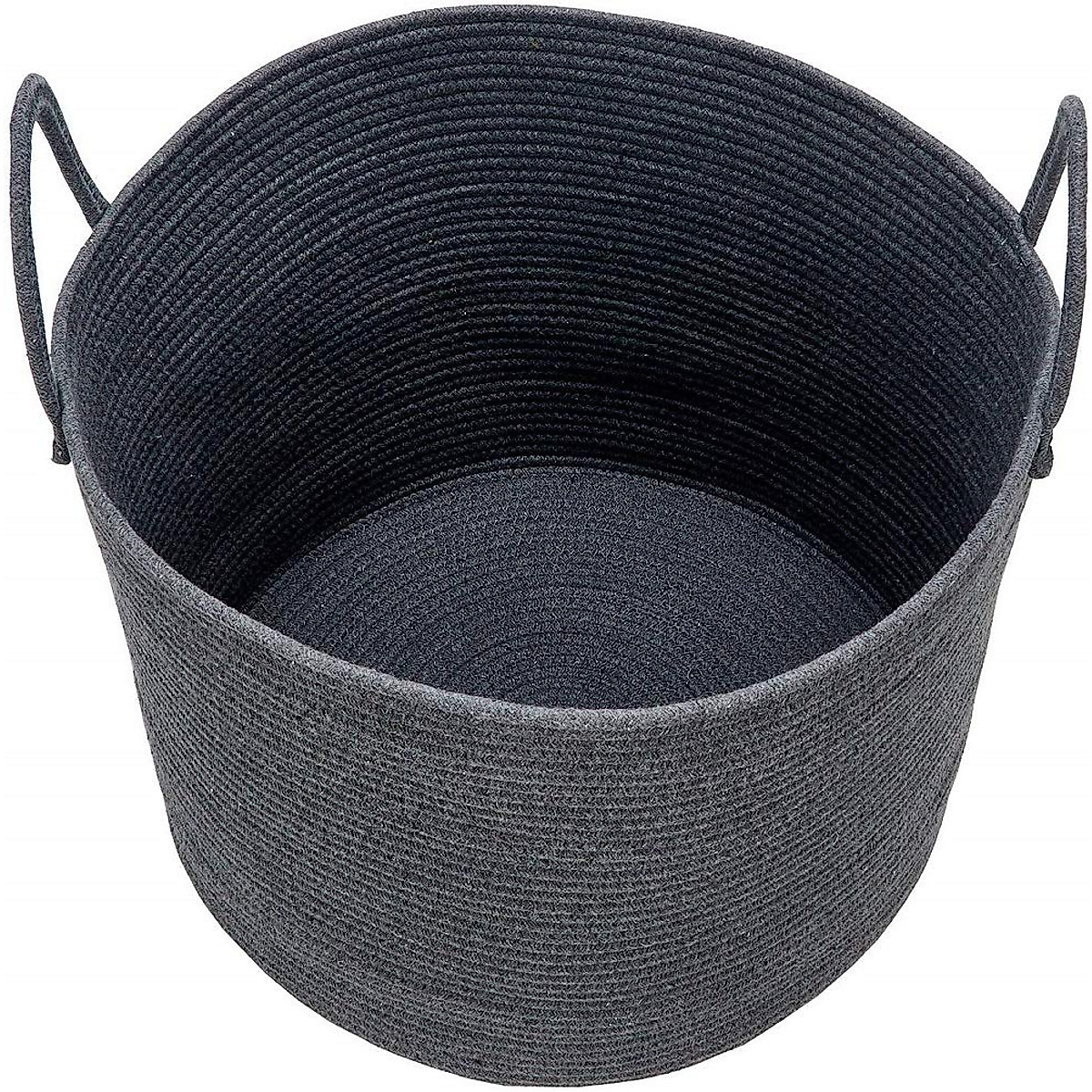 XXL Cotton Rope Basket, 20'' x 15" Woven Laundry Basket with Long Handles, Baby Kids Dogs Toy Bins Storage, Decorative Blanket Baskets in Living Room (Full Dark Gray)