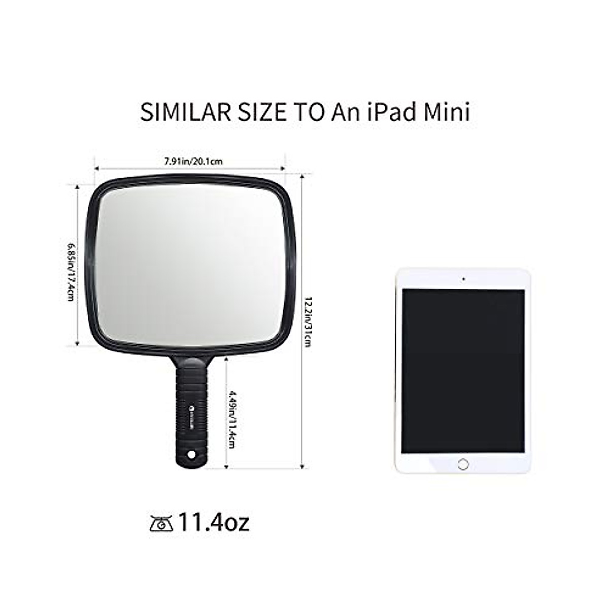 HYOUJIN Hand Mirror Handheld Mirror Hand Held Mirror Big Mirrors(7.9" x 12.2") Portable Hand Mirrors with Handle for Barber,Shower,Haircut, Hairdressers,Salon for Women Men Black