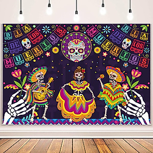 MEHOFOND Day of The Dead Backdrop Mexican Dia DE Los Muertos Photography Background Skull Skeleton Mexican Festival Party Decor 7x5ft
