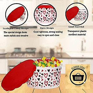 GS Valentines Plastic Tubs with Scallop Lids, Round Food Container for Cookies Candies Gift Canister & Party Favor Home Kitchen Valentines Day Decoration Set of 2 with HFW Bonus Gift (Designs Vary)
