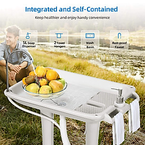 YITAHOME Portable Camping Sink with Rolling Wheels, Hand Washing Station with 30 L Water Capacity, Soap Dispenser, Towel Holder, Ideal for Outdoor, Travel, Boat, Gather, Wedding, Worksite, White
