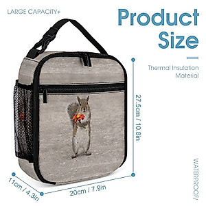 PEXISAOH Cute Squirrel Holding A Flower Animals Reusable Insulated Lunch Bag for Women Men Kids,Leakproof Portable Lunch Box with Side Pocket Durable Cooler Tote Bag for School Work Picnic Travel