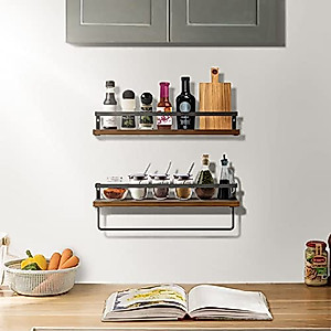 YIHATA Floating Wall Shelves with Towel Shelf, Set of 2 Wood Wall Storage Shelves for Kitchen, Bedroom, Bathroom, Office