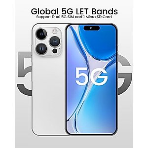 ExAchat A14 Pro Max 5G Phone Unlocked, Android 13 Phone Unlocked 6GB+128GB 6.82" FHD+ Display 120HzD 64MP Camera 6800mAh Dual SIM 5G Smartphone GPS/Fingerprint/Face ID (White)