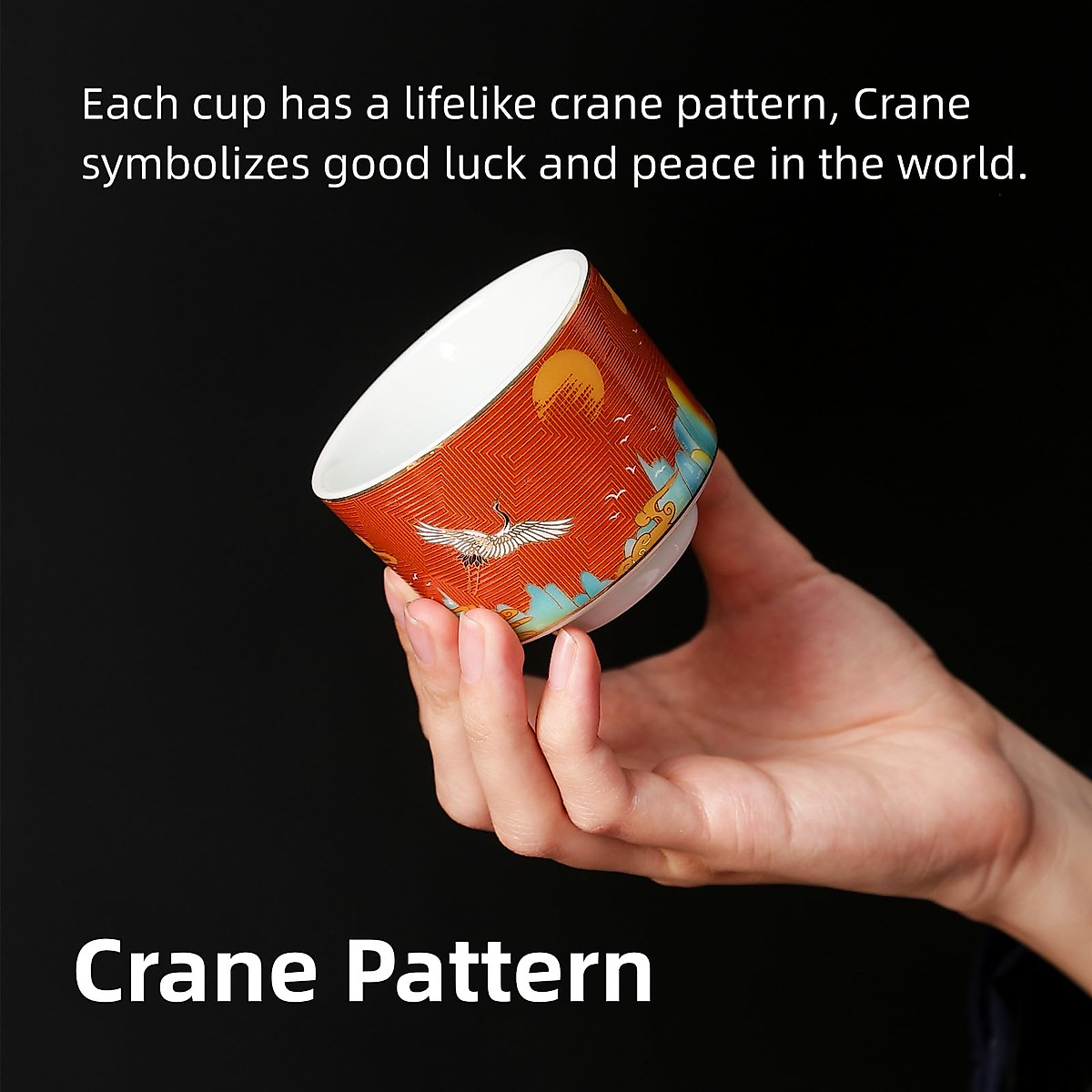 HOHCNA Tea Cups, Ceramic Chinese Tea Cup Set of 4, Japanese Tea Cups, Asian Porcelian Tea Cups, Handleless Ceramic Cup for Matcha Tea,Green Tea,Latte,Cappuccino.