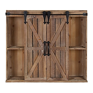 Kate and Laurel Cates Decorative Wood Wall Storage Cabinet with Two Sliding Barn Doors, Rustic Brown