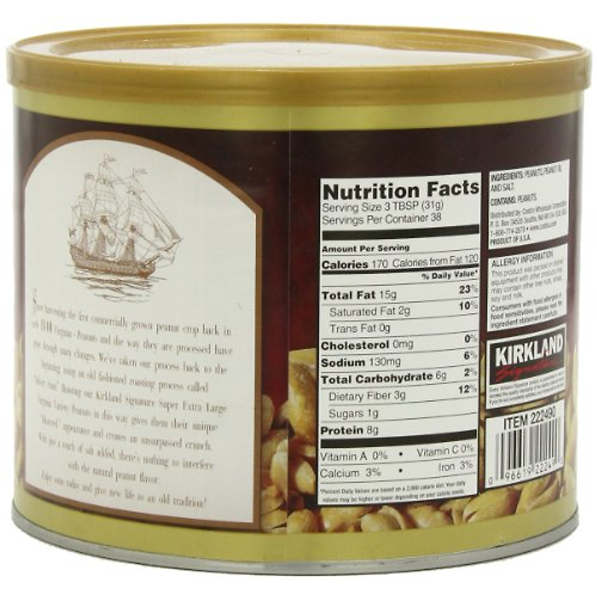 Kirkland Signature Super XL VA Peanuts, 40 Ounce, Light Brown