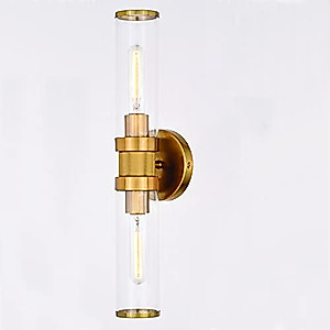 Levitt 2 Light Satin Brass Mid-Century Modern Industrial Bathroom Vanity Fixture Clear Glass