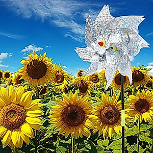 Happyyami 4 Pcs Anti- Bird Reflective Pinwheels Radiant Bird Blinder Bird Deterrent Garden Spinners Effectively Keep Birds Away for Yard Garden Farm
