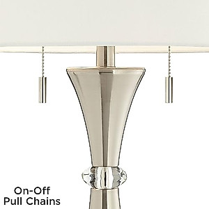 360 Lighting Rachel 28" Tall Concave Column Modern Table Lamps Set of 2 Pull Chain WiFi Smart Socket Silver Metal Living Room Bedroom Bedside Nightstand House Office Home Reading White Shade