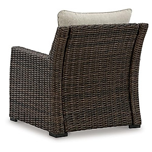 Signature Design by Ashley Brook Ranch Casual Weather Resistant Outdoor Lounge Chair with Cushion, Dark Brown & Beige