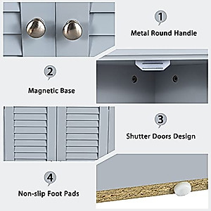 Tangkula Bathroom Corner Cabinet, Corner Storage Cabinet with Double Shutter Doors & Adjustable Shelf, Freestanding Floor Cabinet for Bathroom Living Room Kitchen, 13 x 25.5 x 31.5 Inch (Grey)