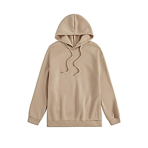 Floerns Women's Letter Graphic Print Long Sleeve Drawstring Hoodie Sweatshirt A Khaki L