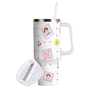 30 Oz Cute Bear Cartoon Steel Insulated Tumbler with Handle and Straw Fall Insulated Tumbler