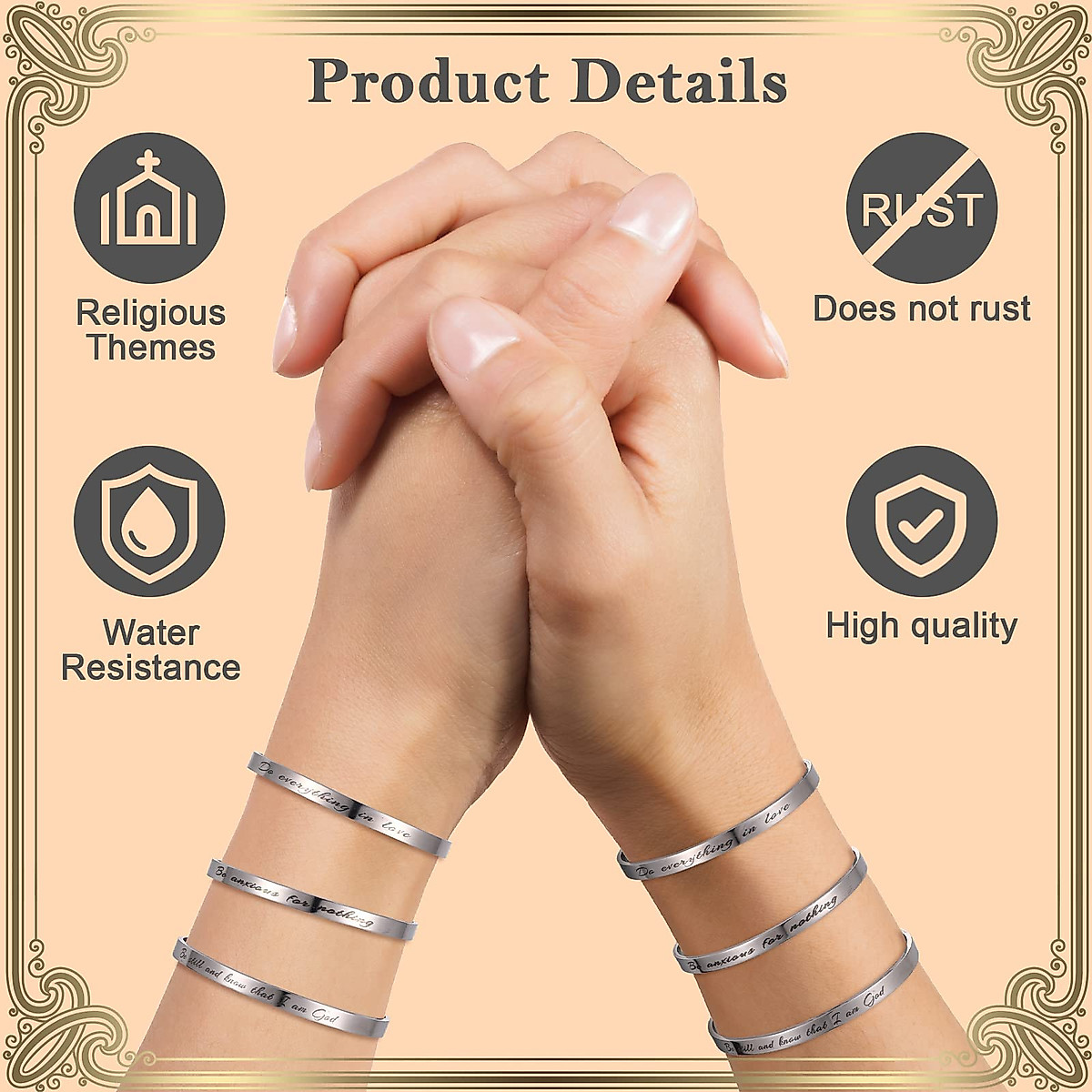 Funtery 12 Pcs Christian Bracelet Engraved Bible Verse Jewelry for Women Religious Baptism Gifts Inspirational Scripture Open Cuff Bangle Confirmation Gifts for Girls Friend Encouragement (Classic)