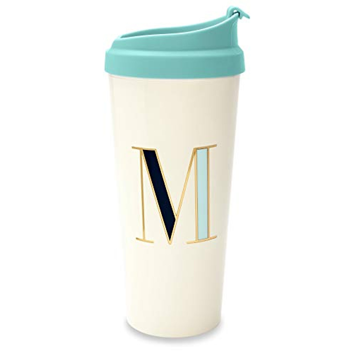 Kate Spade New York Initial Insulated Thermal Mug, 16 Ounce Travel Tumbler, M (Blue)