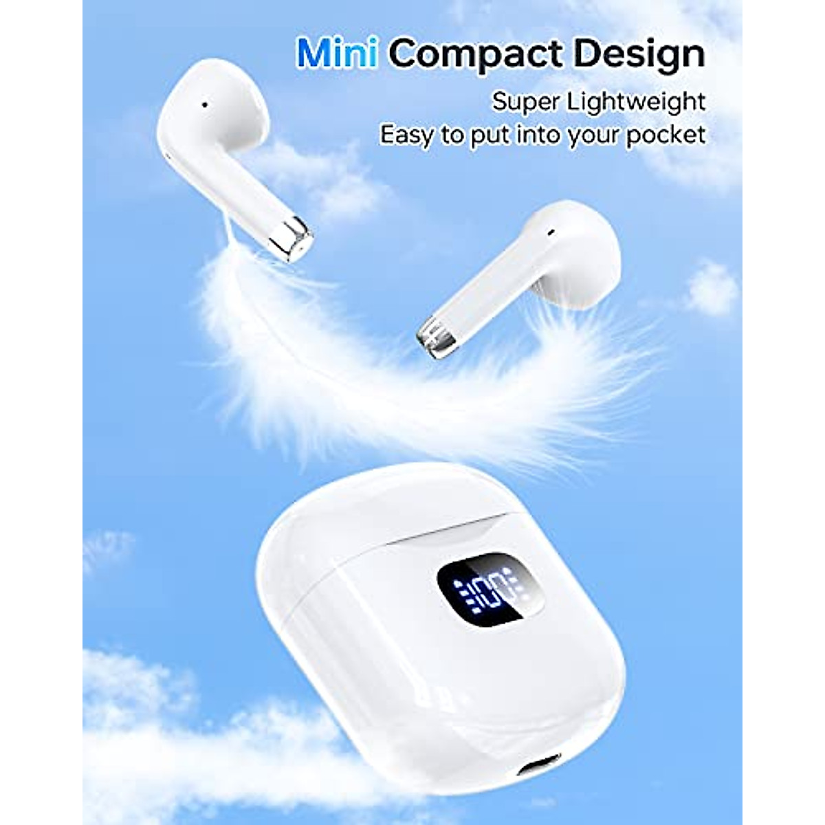 KTGEE Wireless Earbuds, Bluetooth 5.3 Headphones 40Hrs Playtime with Charging Case, IPX5 Waterproof Stereo in-Ear Earphones with Microphone for iPhone Android Cell Phone Sports Workout Gaming, White