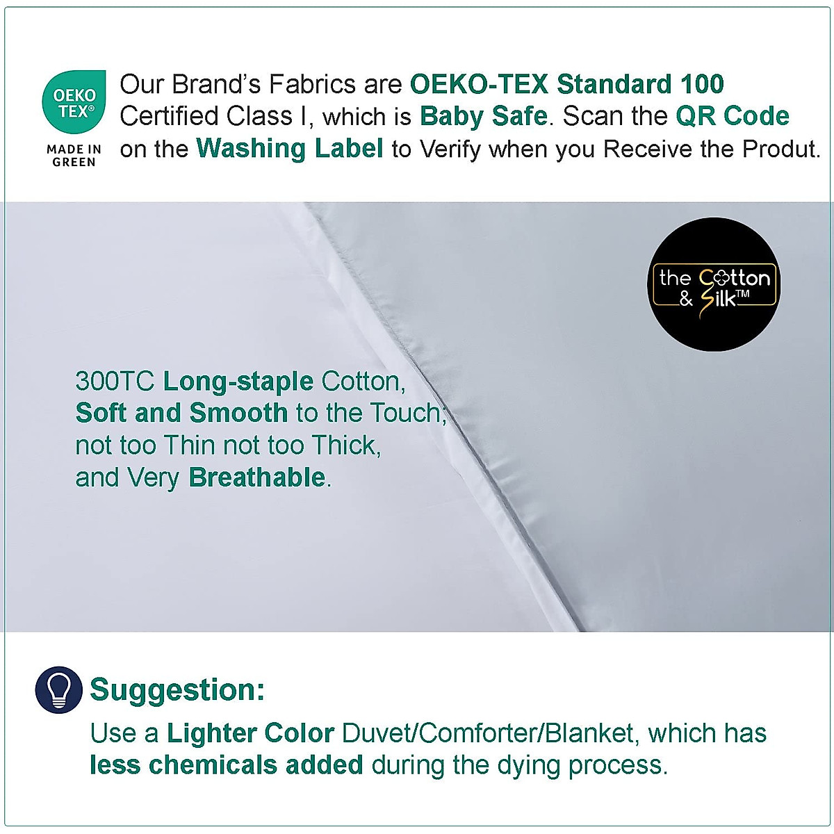 The Cotton & Silk 100% Luxury 5-Star Hotel Quality Long-Staple Cotton Flat Sheet - Soft, Breathable & Durable, King/California King Size (105 x 100), White (300 Thread Count)