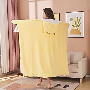 A Nice Night Cozy Hug Wearable Throw Blanket - Hooded Cardigans Jacket Coats,Unique Birthday Christmas Gifts for Women,Kids,Or Men One Size Fits All,Yellow