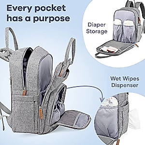 Diaper Bag Backpack, RUVALINO Multifunction Travel Back Pack Maternity Baby Changing Bags, Large Capacity, Waterproof and Stylish, Gray