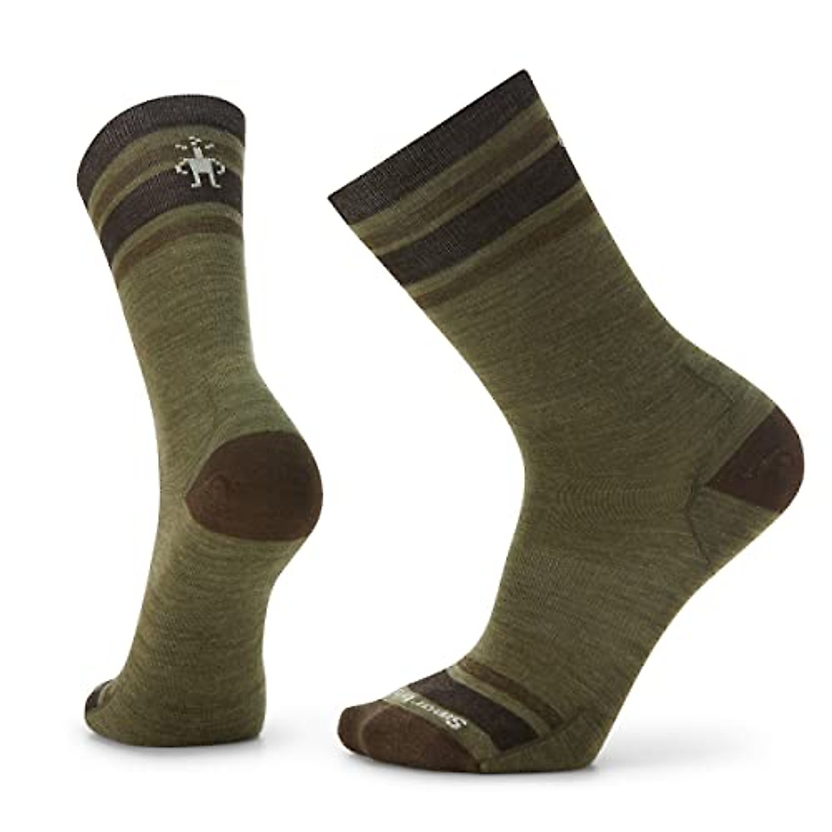 Smartwool Everyday Zero Cushion Merino Wool Top Split Stripe Crew Socks for Men and Women, Winter Moss, Large