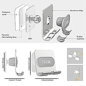 Wall Mount Cell Phone Holder - Mirror Adjustable Cellphone Stand with 2Pcs Adhesive Sticky Pads for Bathroom Bedroom Kitchen or Dorm, Compatible with iPhone Series or Other Smartphones