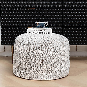 Asuprui Pouf Ottoman Unstuffed Pouf Ottoman Foot Rest No Filler Soft Fur Foot Stool 20x20x12 Inches Fuzzy Chair Floor Pouf Chair Foot Rest with Storage for Living Room Bedroom Snow Coffee Pouf Cover
