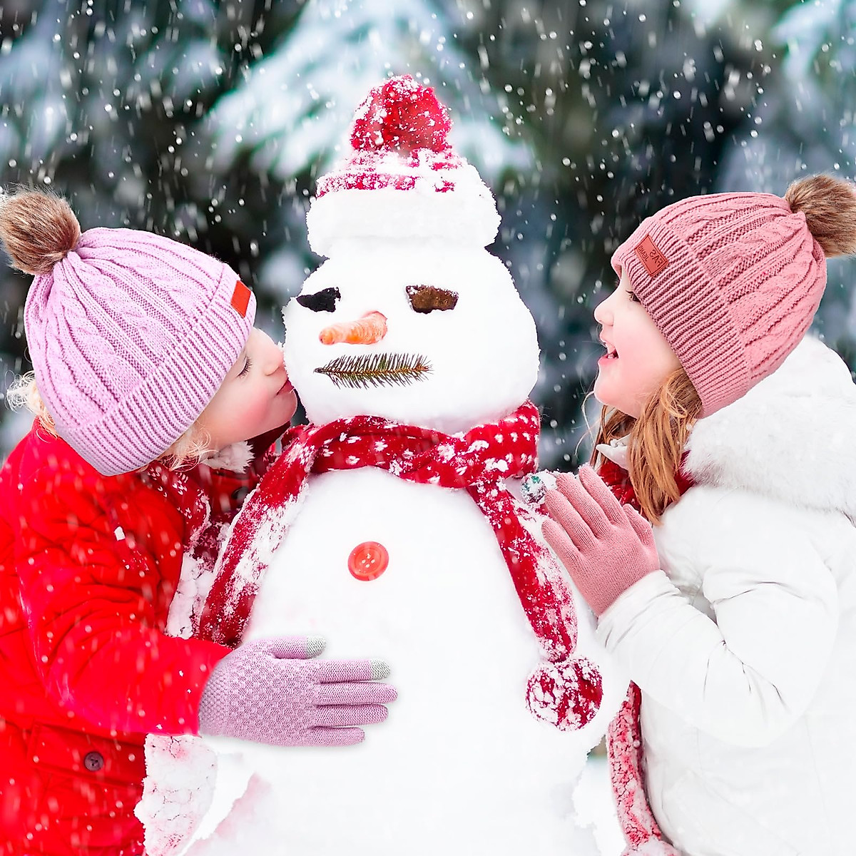 Panitay 2 Sets Winter Toddler Hat Scarf Gloves Set Warm Hat Gloves Knit Neck Scarf for 1-5-6-10 Years Old Girls and Boys (Purple, Pink,6-10 Years)