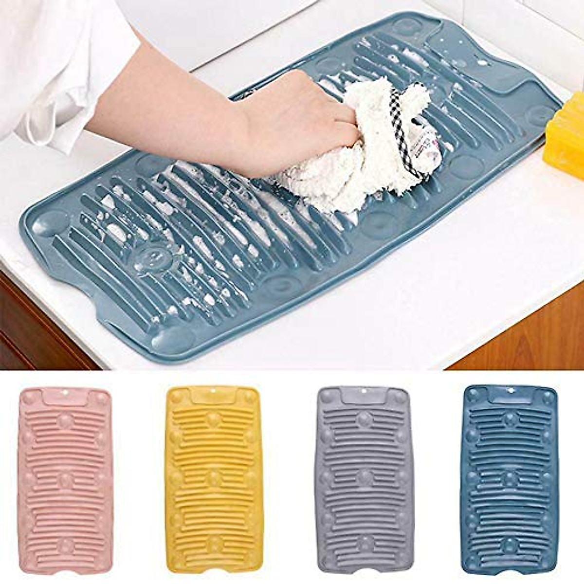 KUWEI Silicone Washboard Small Household Washboard Plastic Multifunctional Folding Mini Laundry Board Portable Creative Household Cleaning Tool(Blue)