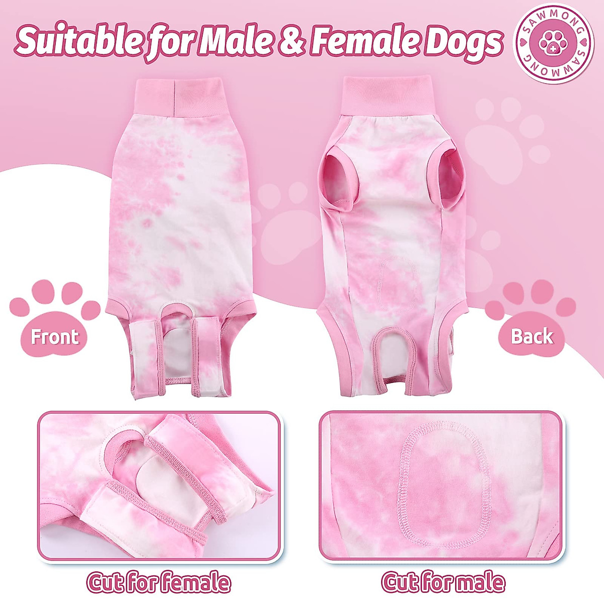 SAWMONG Dog Surgery Recovery Suit, Tie Dye Pet Surgical Suit for Female & Male, Cone E-Collar Alternatives After Spay for Abdominal Wounds, Anti-Licking Neuter Dog Onesie for Small Medium Large Dogs