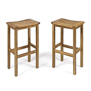 Christopher Knight Home Caribbean Outdoor 30" Acacia Wood Barstools, 2-Pcs Set, Natural Stained