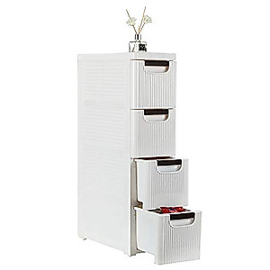 LEADZM 4-Tire Narrow Dresser Tower Storage Dresser Unit,4 Storage Slim Drawers Rolling Cart Organizer Container Cabinet Plastic Drawers Unit on Wheels for Bedroom, Office, Living Room, and Closet (4-Tire)