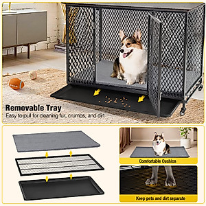 Aivituvin Dog Crate Furniture Movable Side End Table Indoor Dog Kennel for Small Medium Large Dogs Double-Doors Wooden Dog House with Cushion, Tray, Wire Floor(27.2")