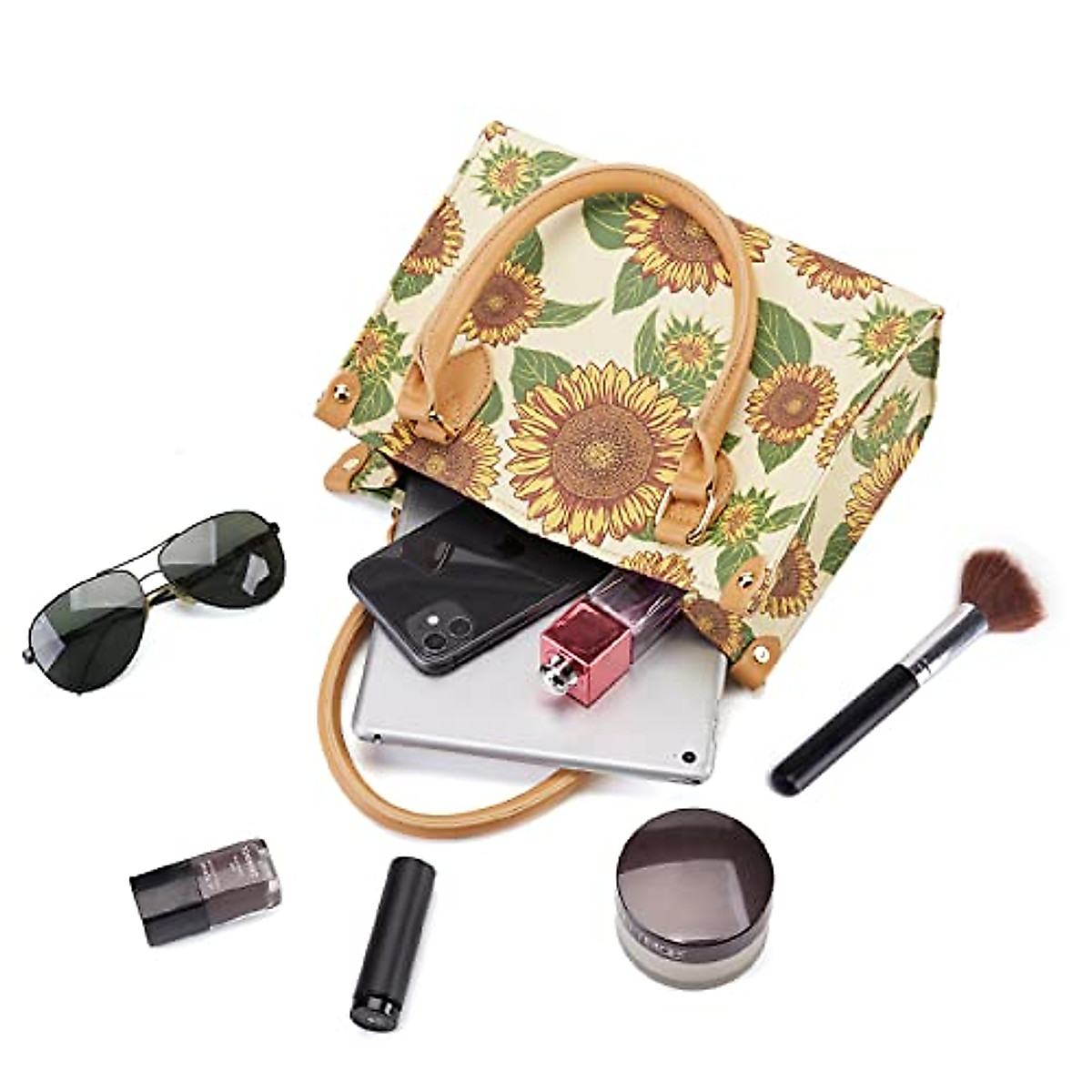 Small Tote Bags for Women Square Shape Handbags Double Top Handles Purses with Strawberry Print and Removable Shoulder Strap (Yellow Sunflower)