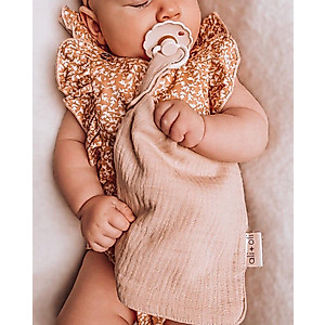 Ali+Oli Security Blanket for Baby (Pink Flowers) Pacifier Blanket Holder Made with Soft Muslin Cotton, Cuddle Blanket with Lead-Free Button Snap Closure, Pacifier Holder, Baby Blankets (15"x15")