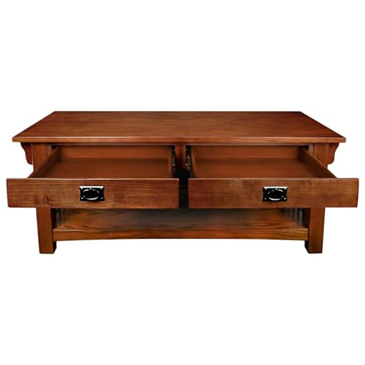 Leick Home 8204 Mission Impeccable Coffee Table for Living Room, Two Drawers and Shelf, Made with Solid Wood, Medium Oak Finish
