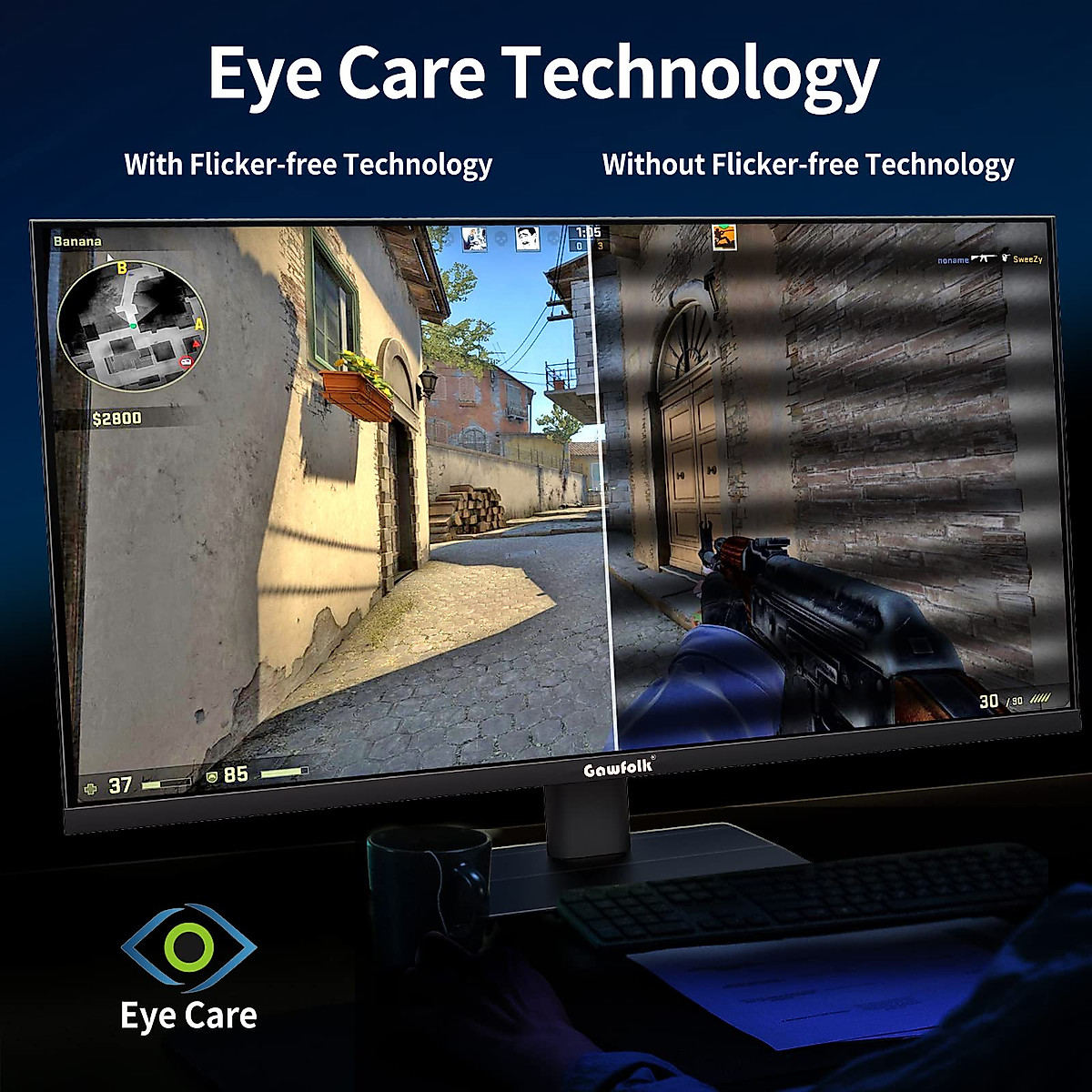 Gawfolk 27 Inch Gaming Monitor 144Hz/ 165Hz, Full HD 1080P Computer Monitors for Home Office, 1ms GTG with FreeSync, Low Motion Blur, sRGB 99%, VESA, Tilt Adjustable, Eye Care