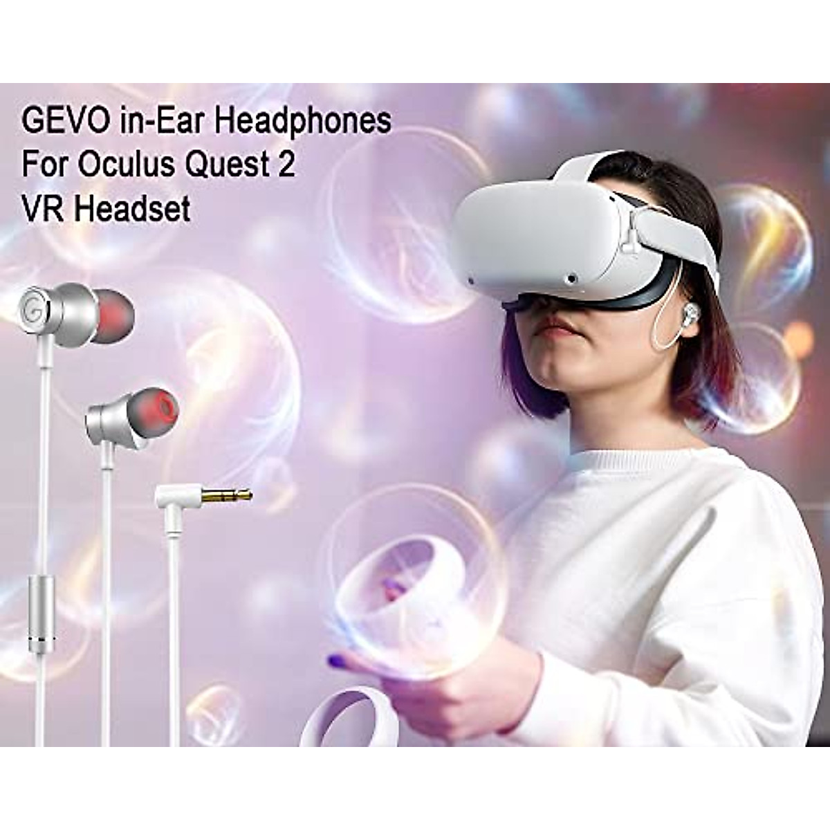 GEVO VR Gaming Earphones for Oculus Quest 2, Noise-Isolating in-Ear Silicone Caps Earbuds (Sliver)