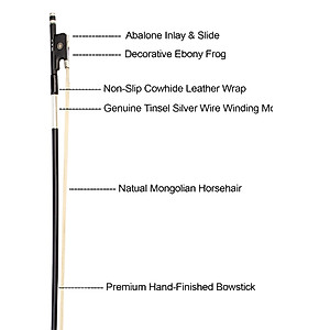 MI&VI AB-720 Classic Carbon Fiber Viola Bow (Full Size 4/4) with Bow Case Included | Silver Mount | Well Balanced | Mongolian Horse Hair | Perfect Weight - MIVI Music