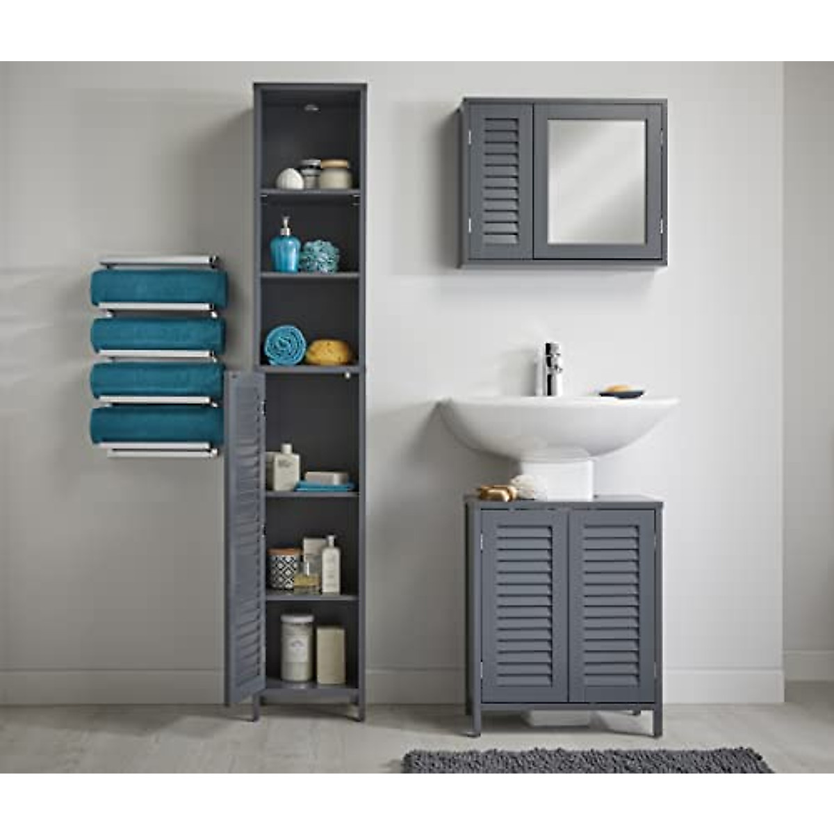 House & Homestyle Holder, Wall Mountable 5 Tier Hanging Towel Storage Rail/Rack for Bathroom, En Suite or Toilet, H 57cm x W 31cm x D 15cm, Chrome Silver