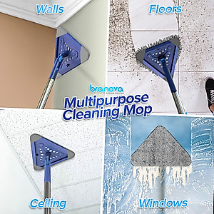 Branova 85" Extendable Wall Cleaner Mop - 360° Rotatable Ceiling Cleaner, Baseboard Cleaner Tool with Handle, Wall Mop with 6 Reusable Mop Pads & Mop Holder - Triangle Mop for Walls and Floors