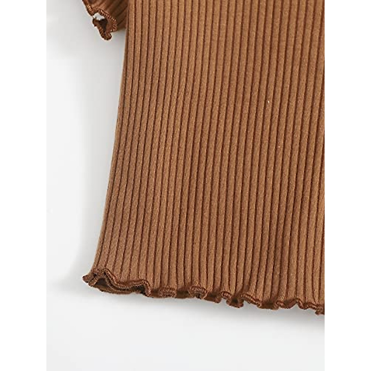 SOLY HUX Girl's Cartoon Embroidery Short Sleeve Tee Lettuce Trim Crop Top T Shirt Mushroom Brown 8Y