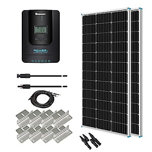 Renogy 200 Watt 12 Volt Monocrystalline Solar Panel Starter 20A Rover MPPT Charge Controller/Mounting & 2000W Pure Sine Wave Inverter 12V DC to 120V AC Converter for Home, RV, Truck, Off-Grid Solar