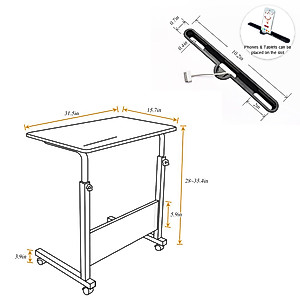 Rolling Laptop Stands Desk Cart Height Adjustable, soges 31.5 inches Mobile Sofa Side Table with Tablet Slot, Portable Standing Laptop Table, Small C Table for Couch Bed Sofa, Black, ZS-05-3-80B