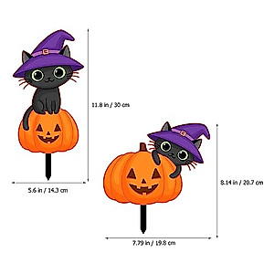 LOGOFUN 2Pcs Halloween Yard Stakes Pumpkin Black Cat Outdoor Signs with Stake Halloween Garden Decors