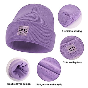 Doovid Baby Beanie Hats Smile Face Knit Winter Hats for Toddler Boys and Girls Warm Beanie Baby Red