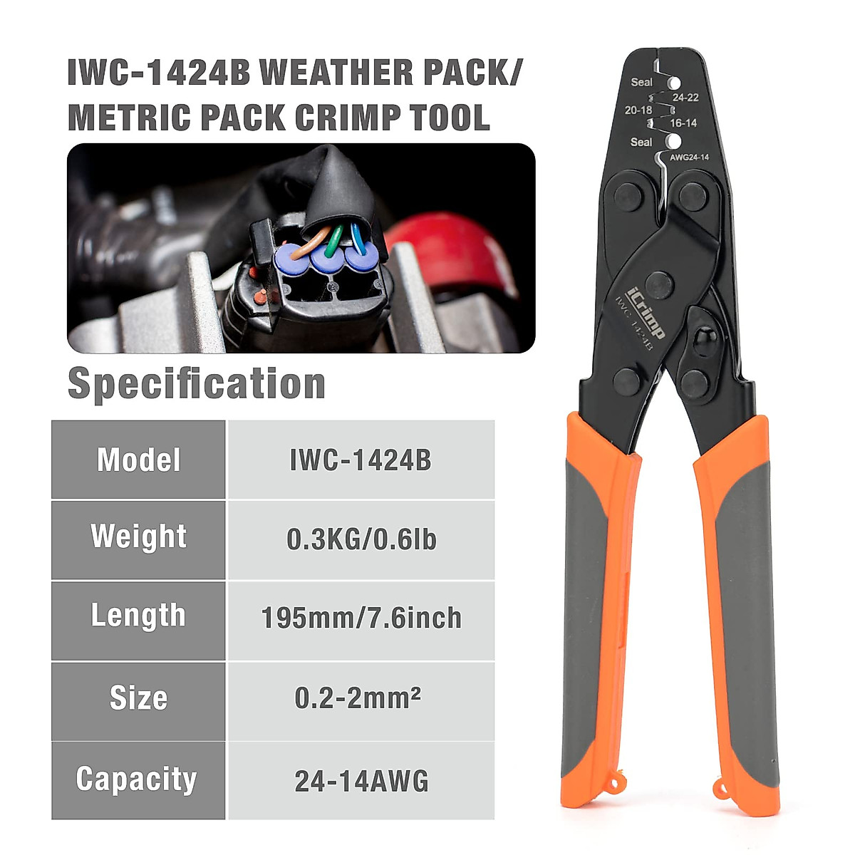 iCrimp Delphi Weather Pack Crimper, Metri Pack Crimping Tool, Wire Crimper for Sealed Weatherproof Automotive Electrical Connectors AWG14 to AWG24