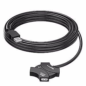 MutecPower 16.5 ft (5m) USB 2.0 Active Extension Cable with 4-Port USB Hub and extention chipset - USB Male to Female Cord/Repeater Cable 16.5 Feet Black