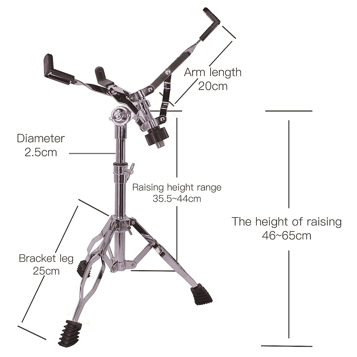 Snare Drum Stand, Concert Snare Drum Stands, Adjustable Snare Stand Tripod Double Braced Extended with Drum Stick Holder Fit 10''-14'' Dia Drums Pad, Height Range 18-25.6 Inches