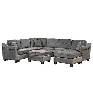 Oversized Modular Sofa Reversible Sectional Couch U Shaped Sofá with Movable Ottoman and Right Side Chaise Lounge,Velvet Upholstery 8 Seat Couches for Living Room Apartment Office Spacious Space
